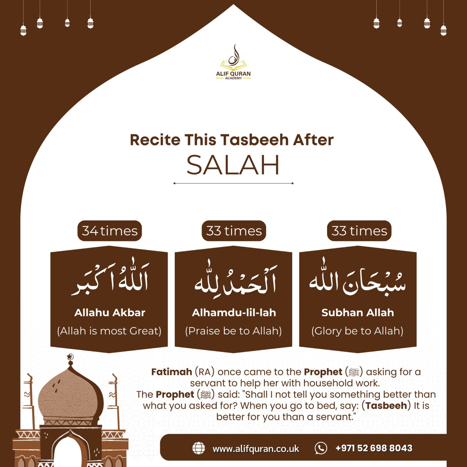 Tasbeeh Of Fatima - Dua Of Fatima RA